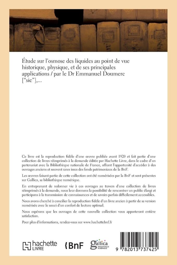 Taschenbuch: "Étude sur l'osmose des liquides, historique, physique de ...